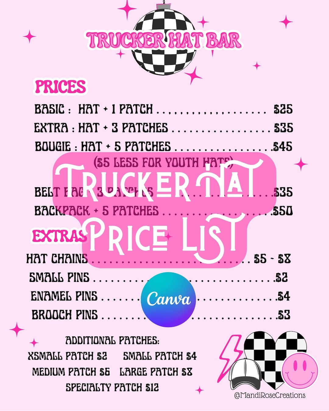 Trucker Hat Bar - Editable Price List - Etsy
