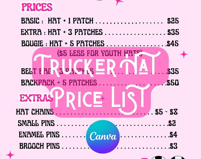 Trucker Hat Bar - Editable Price List - Etsy