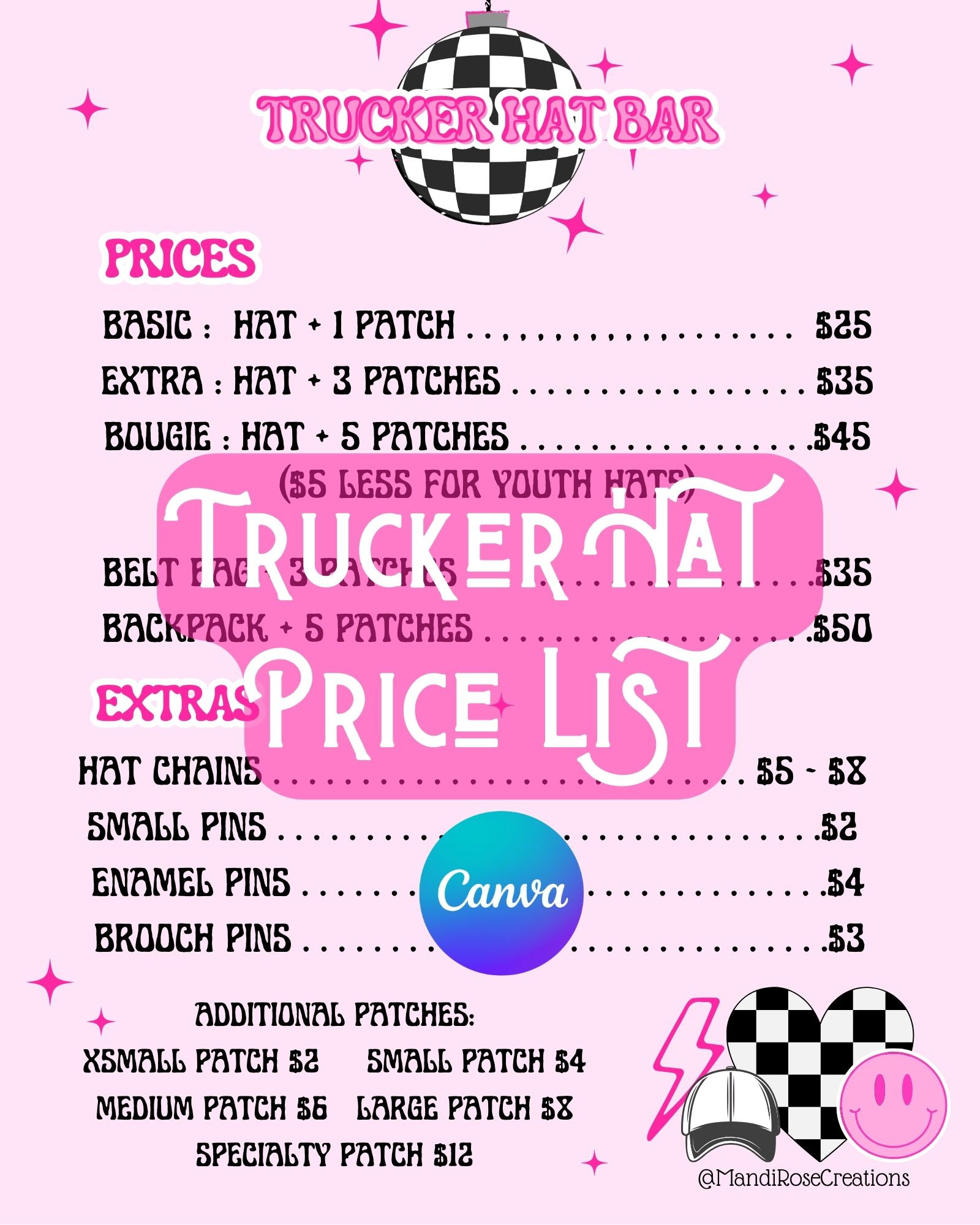 Trucker Hat Bar - Editable Price List - Etsy