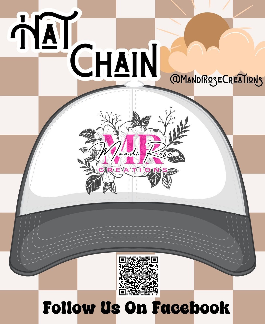 Tan Checkered Theme Trucker Hat Bar - Editable Hat Charm - Etsy