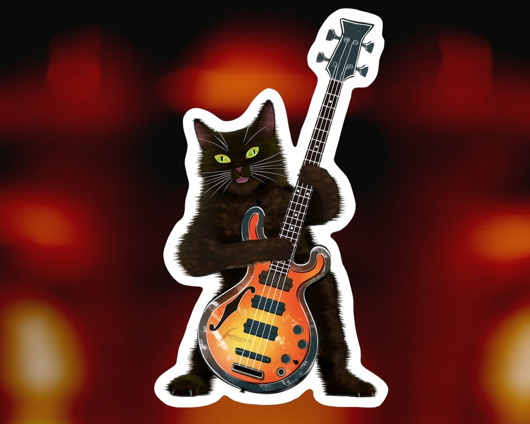 Bass Guitar Sticker | Instrument Sticker | Musician Gift | Funny Cat ...