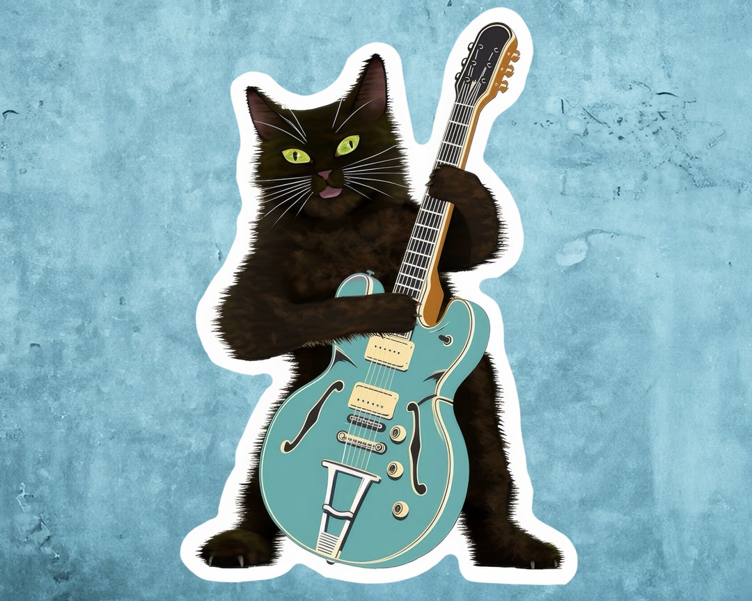 Guitar Player Sticker | Musicians Sticker | Cat Playing Guitar Graphic ...