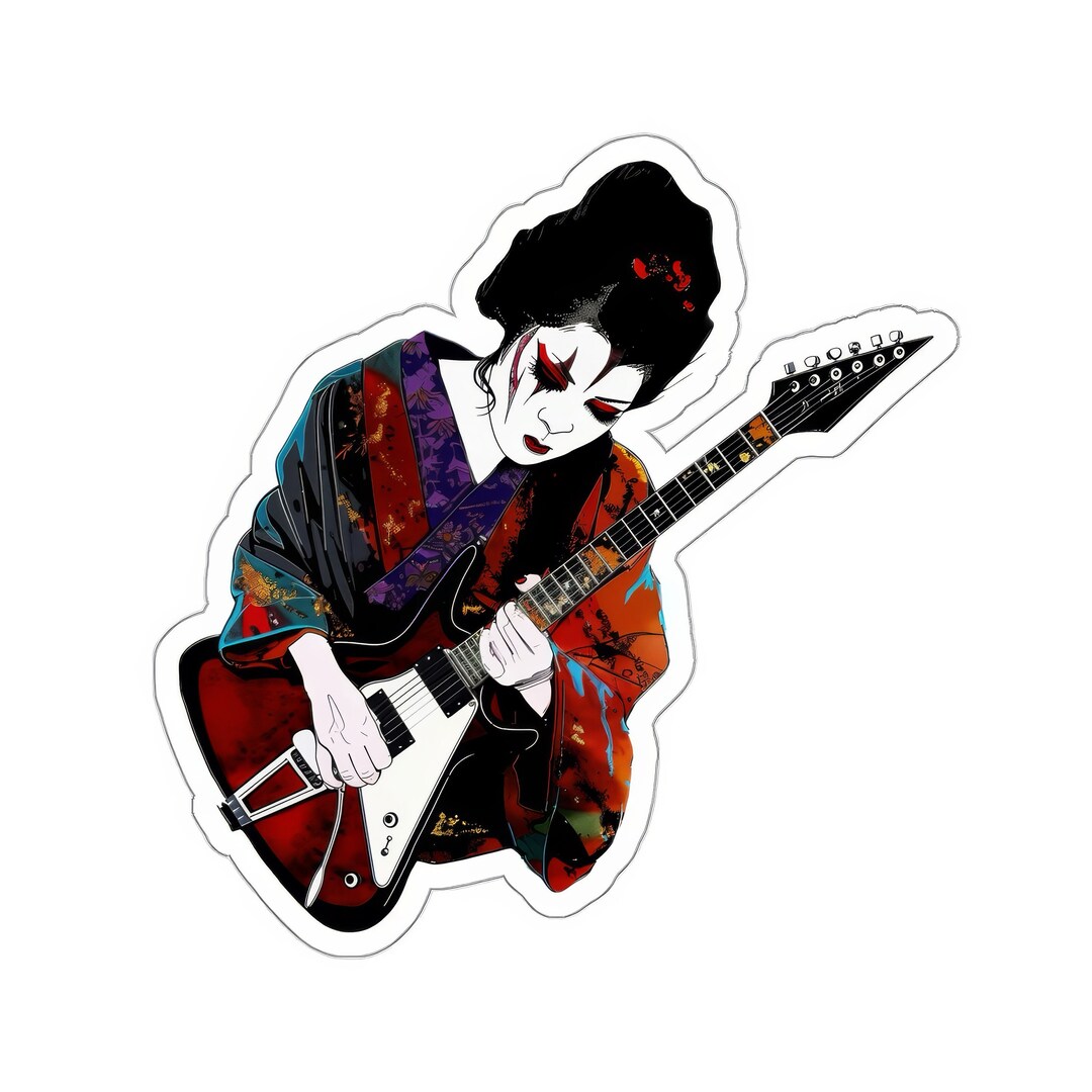 Geisha Electric Guitar Sticker: Vinyl Instrument Decal - Etsy