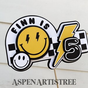 Checkered Smiley Cake Topper Custom Cake Topper Boys Birthday Cake ...