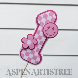 Pink Checkered Cake Topper Preppy Cake Topper Girls 1st Birthday Cake ...