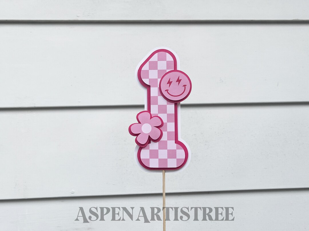 Pink Checkered Cake Topper Preppy Cake Topper Girls 1st Birthday Cake ...