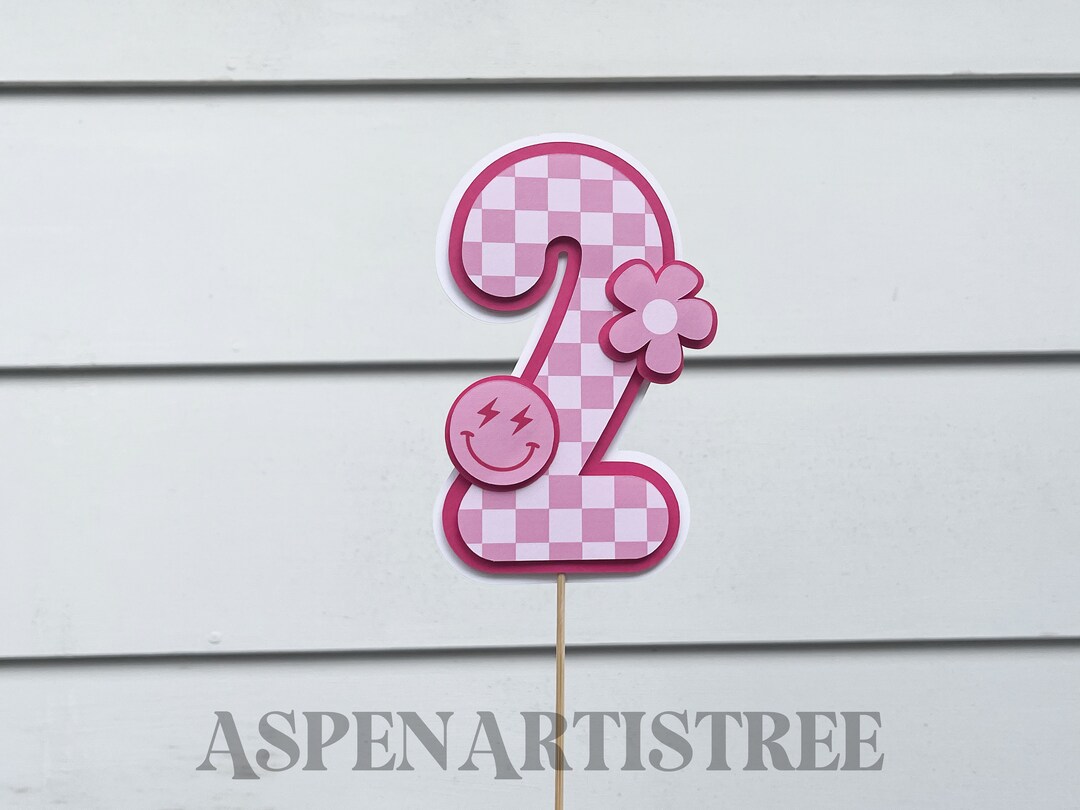 Pink Checkered Cake Topper 2 Cake Topper 2nd Birthday Cake Topper Two ...