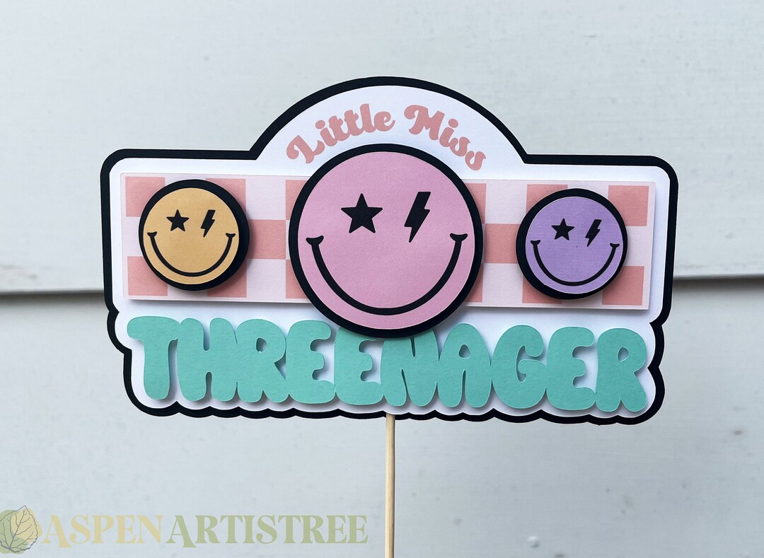 Threenager Cake Topper Threenager Party Decor Girls Checkerboard Party ...