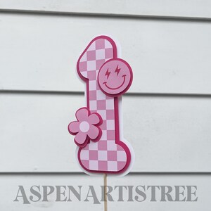 Pink Checkered Cake Topper Preppy Cake Topper Girls 1st Birthday Cake ...