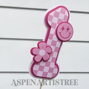 Pink Checkered Cake Topper Preppy Cake Topper Girls 1st Birthday Cake ...