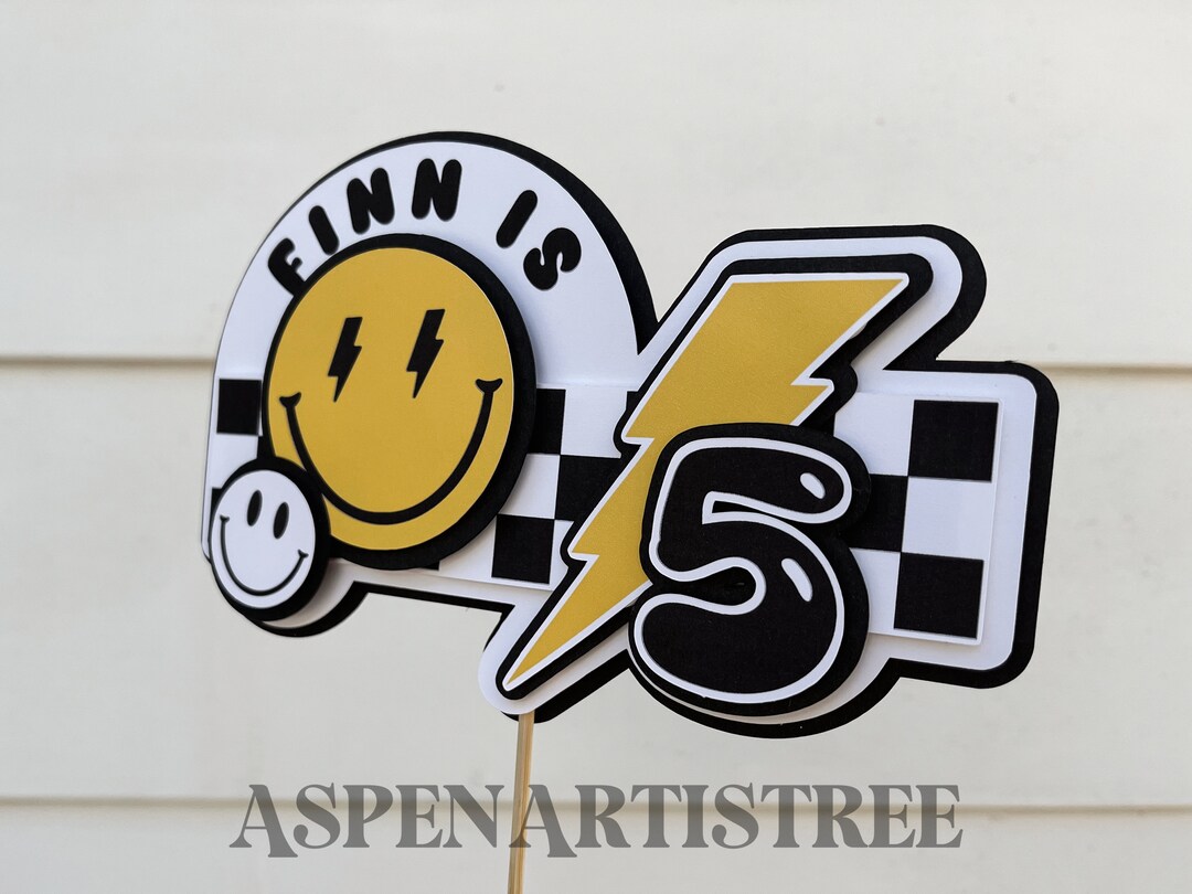 Checkered Smiley Cake Topper Custom Cake Topper Boys Birthday Cake ...