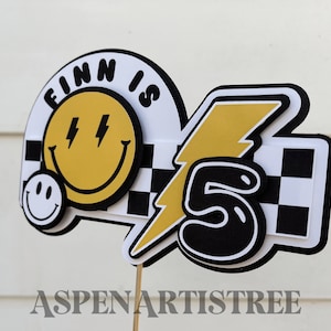 Checkered Smiley Cake Topper Custom Cake Topper Boys Birthday Cake ...