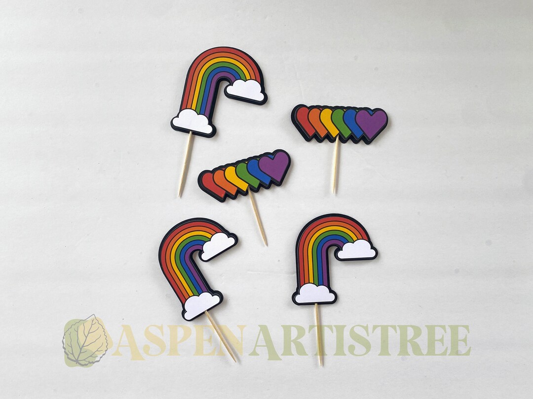 Rainbow Cupcake Toppers Rainbow Party Decor Pride Cake Topper Pride ...