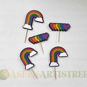 Rainbow Cupcake Toppers Rainbow Party Decor Pride Cake Topper Pride ...