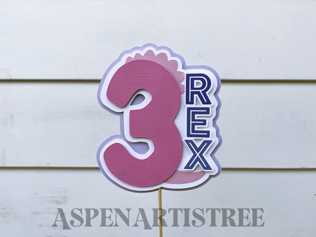 Girls Three Rex Cake Topper Girls Dinosaur Cake Topper Girls Third ...