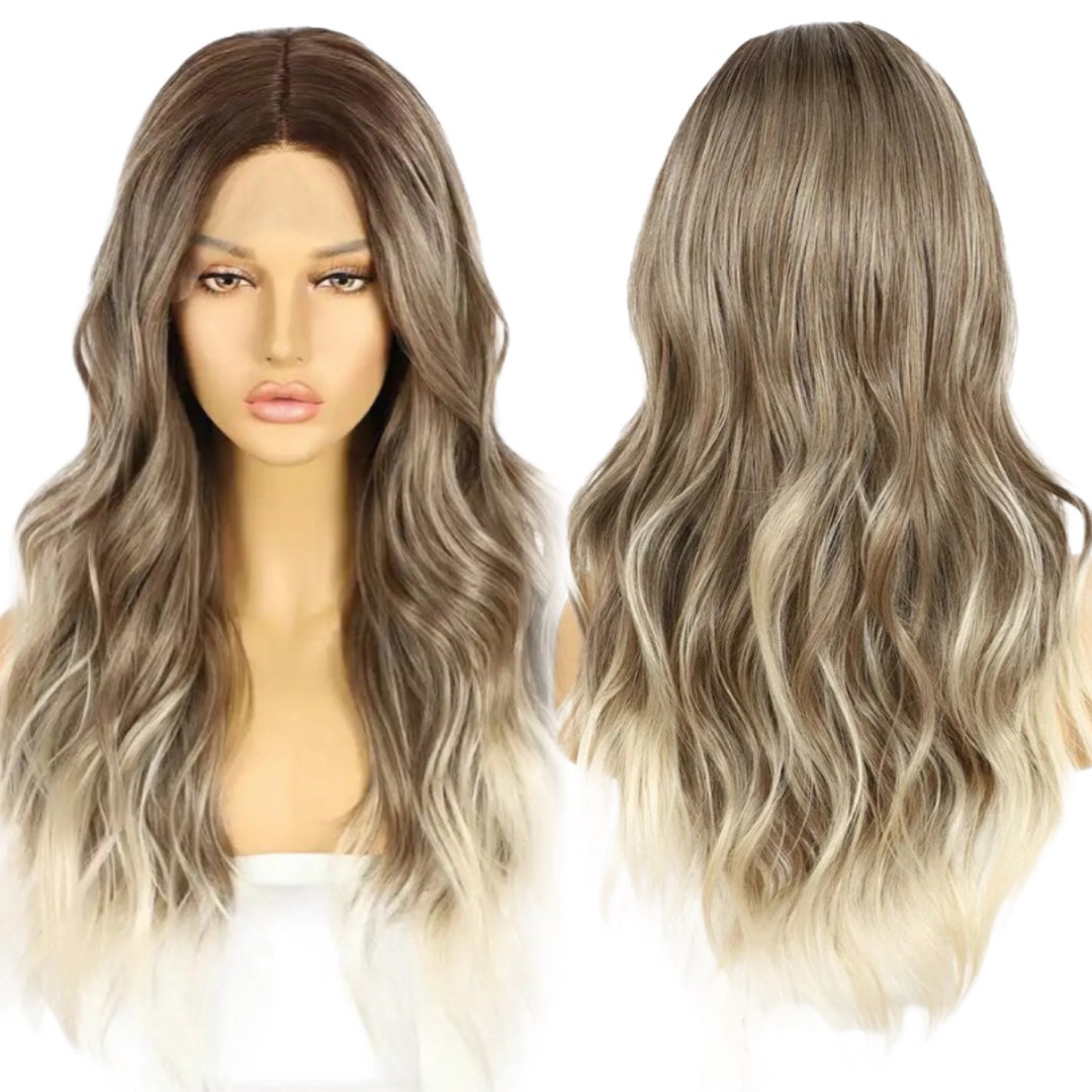 Lace Front Wig Long Blonde Higlights Human Hair Blend Lace Front Wig ...