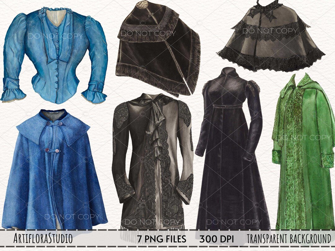 Watercolor Vintage Women's Clothing Clipart, Antique Coat Cape Png ...