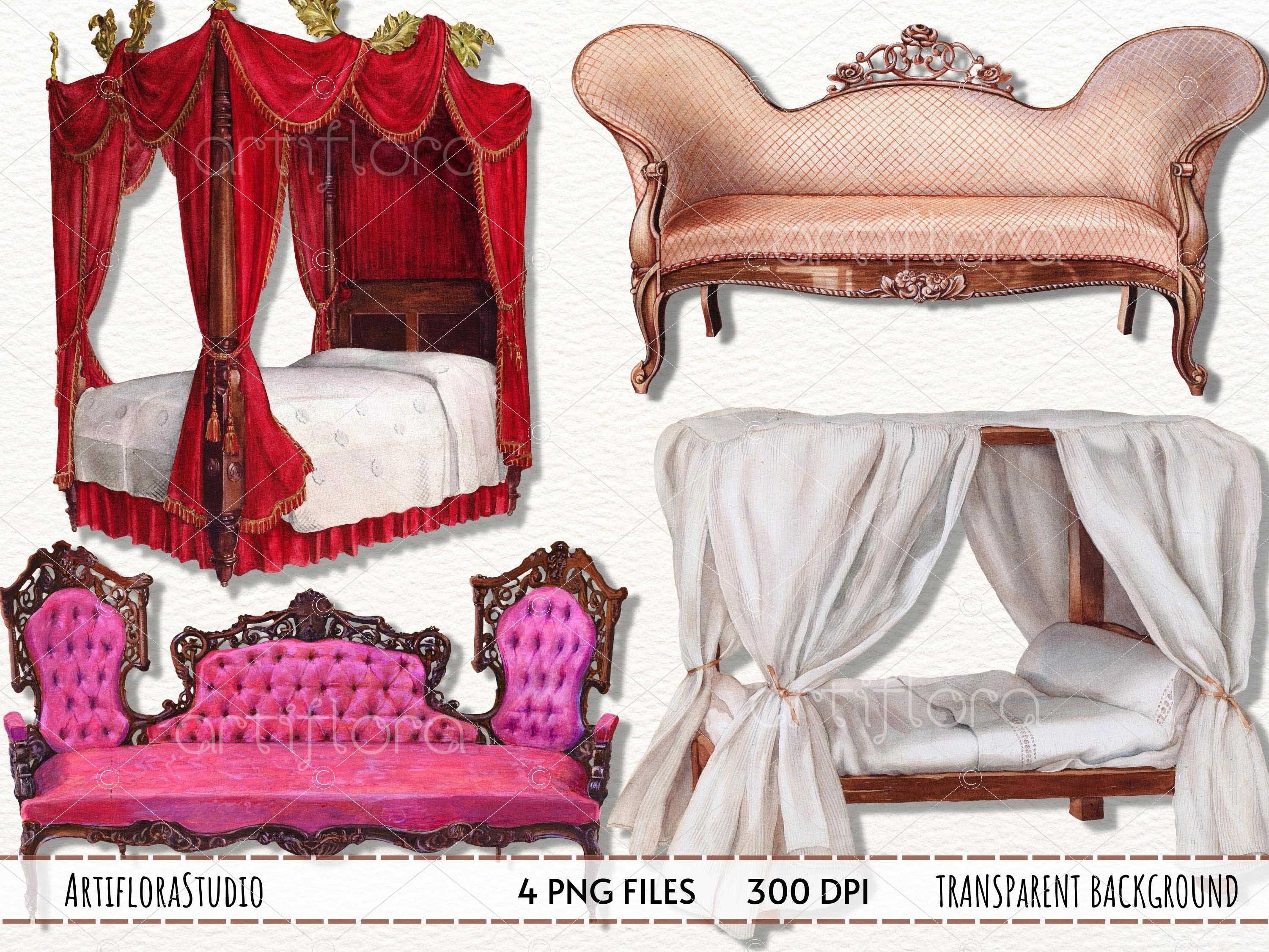 Furniture Clipart Vintage Interior Clipart Antique Sofa - Etsy
