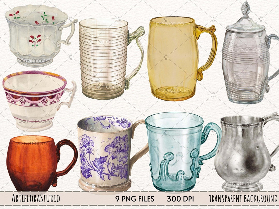 Watercolor Mugs Clipart, Watercolor Cup Clipart, Dinnerware Clipart ...