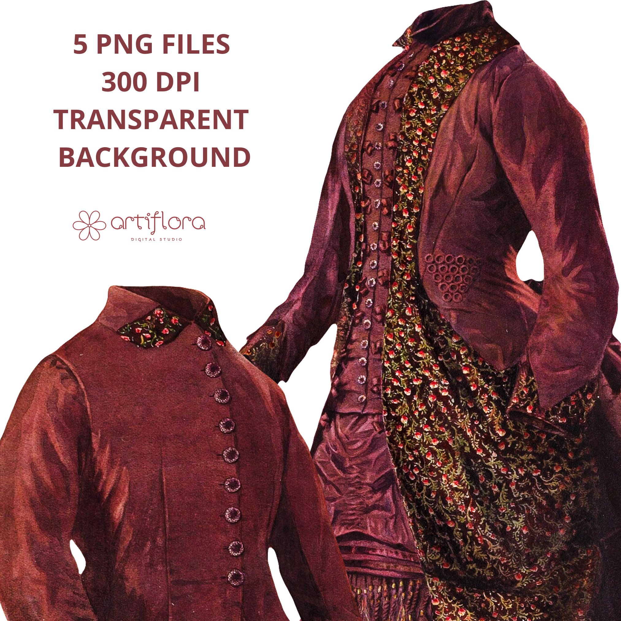 Watercolor Vintage Women's Clothing Clipart, Antique Coat Jacket ...