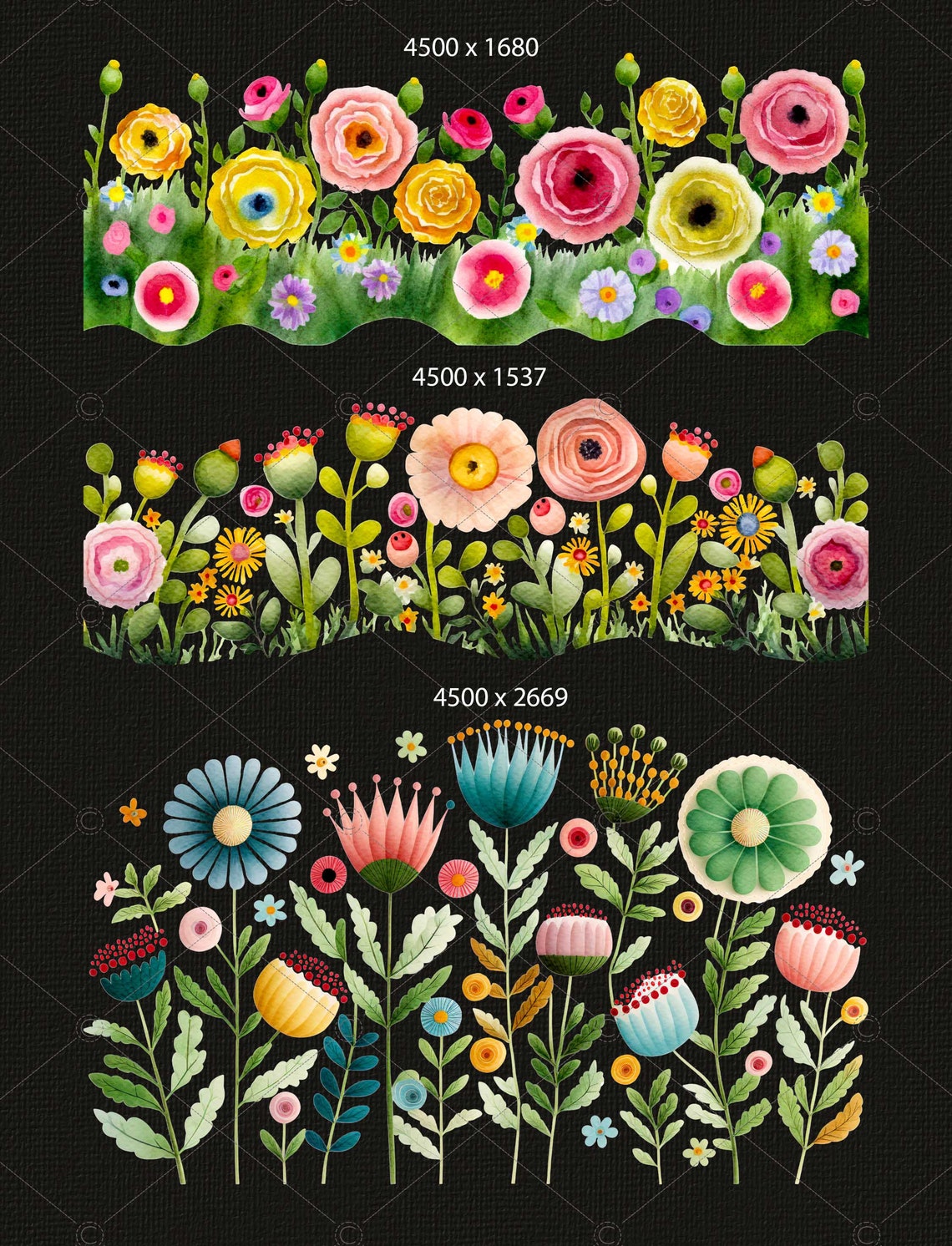 Watercolor Spring Easter Flowers Borders Clipart, Tulips Illustration ...