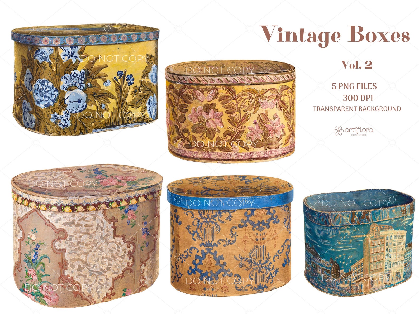 Vintage Hat Boxes Clipart, Antique Hat Boxes Clipart, Watercolor ...