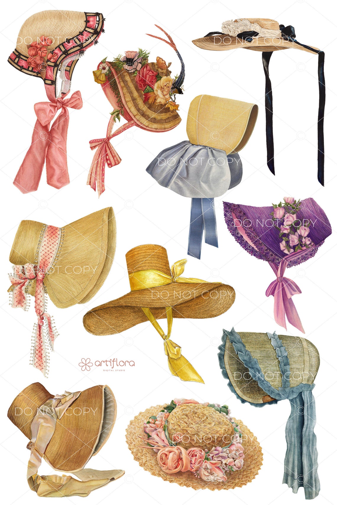Watercolor Bonnets Clipart, Vintage Baby Hats, Baby Bonnet Clipart ...