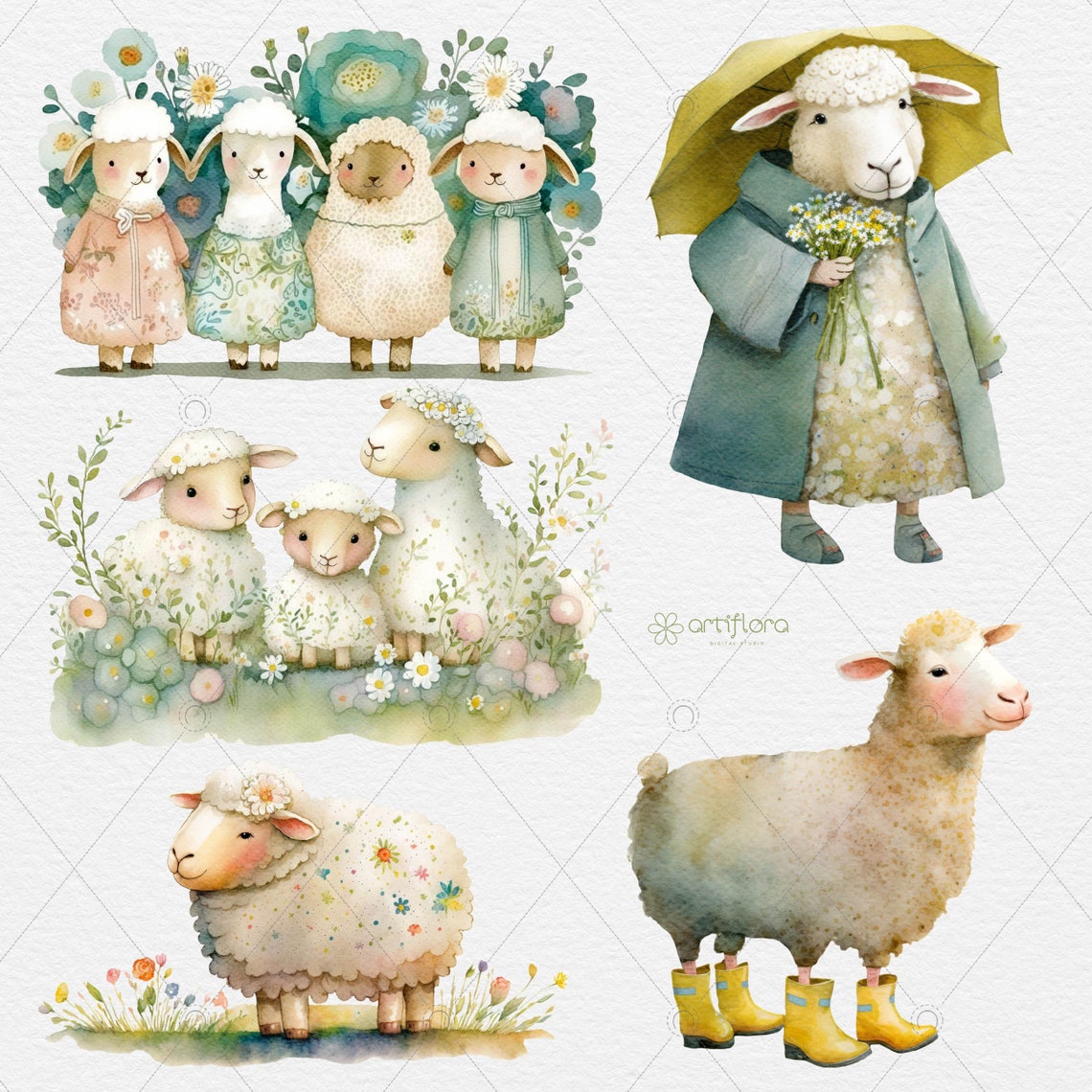 Watercolor Spring Easter Cute Lamb Sheep Clipart, Digital Spring Easter ...