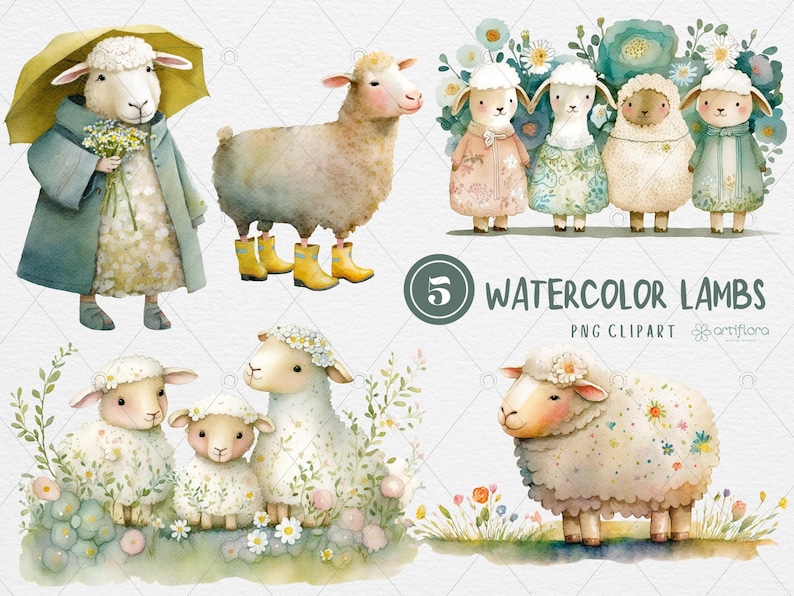 Watercolor Spring Easter Cute Lamb Sheep Clipart, Digital Spring Easter ...