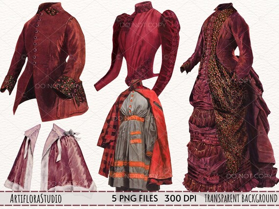 Watercolor Vintage Women's Clothing Clipart Antique Coat - Etsy