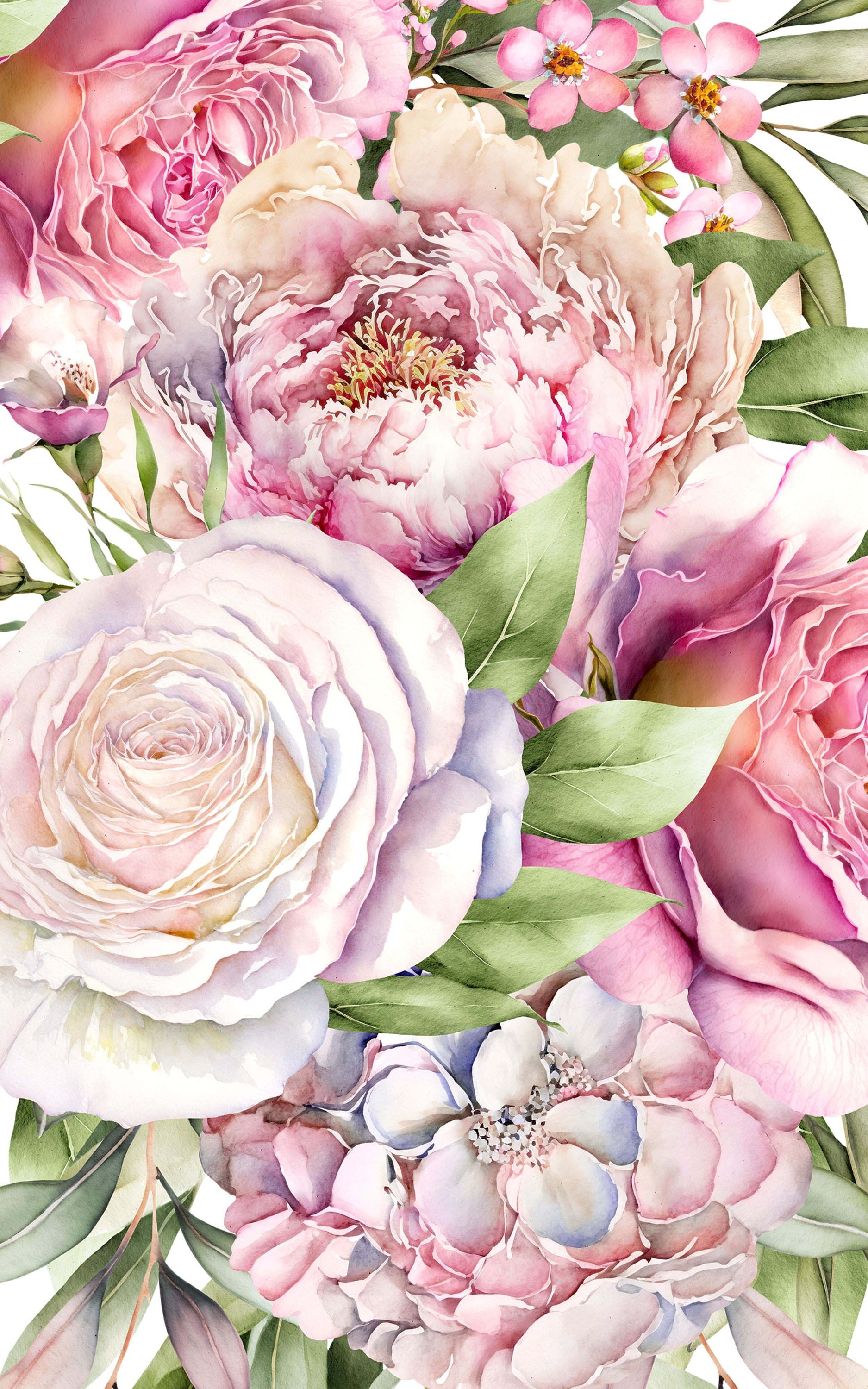 Watercolor Floral Clipart, Peonies Roses Hydrangea Clipart, Pink White ...