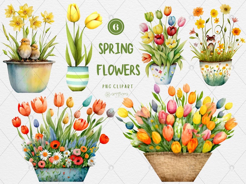 Watercolor Spring Easter Cute Flowers Clipart Tulips - Etsy