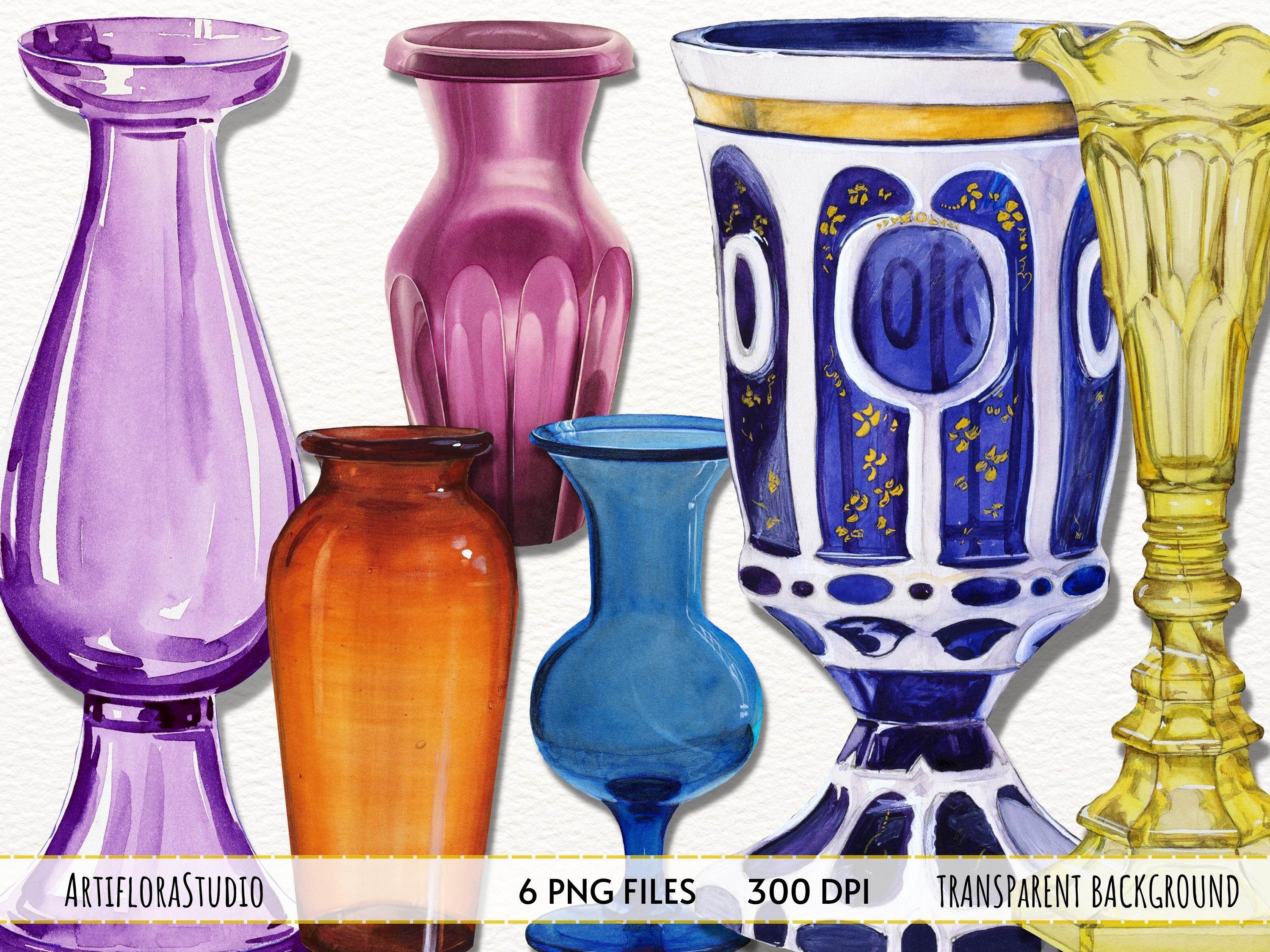 Watercolor Vase Clipart, Vintage Vase Clipart, Vase for Flowers, Glass ...