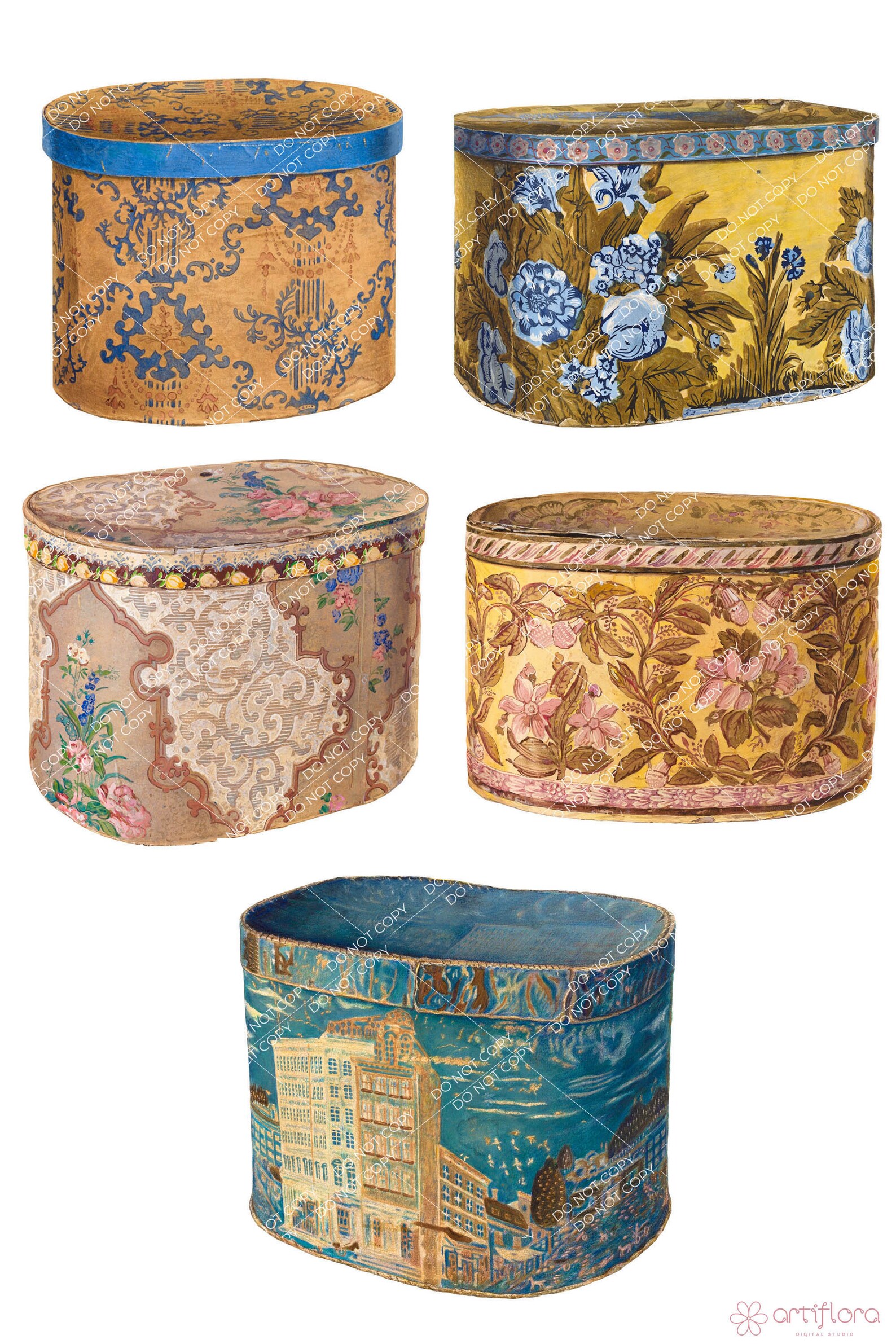 Vintage Hat Boxes Clipart, Antique Hat Boxes Clipart, Watercolor ...