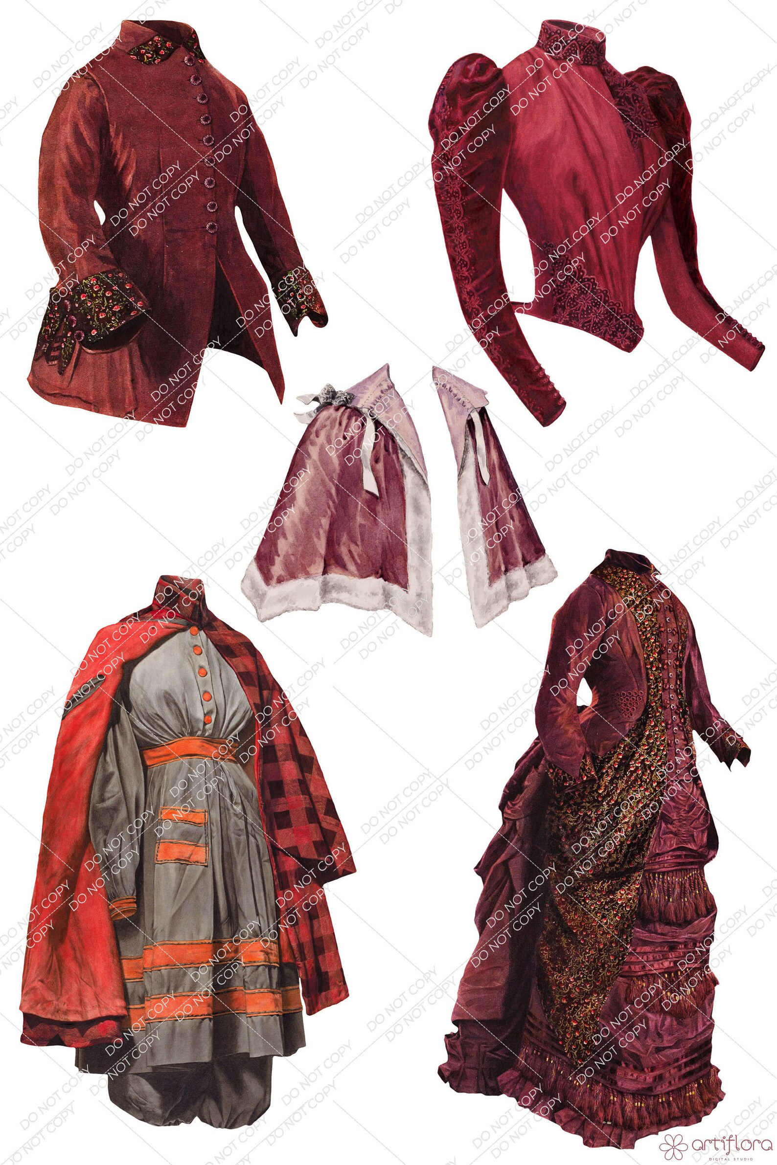 Watercolor Vintage Women's Clothing Clipart, Antique Coat Jacket ...