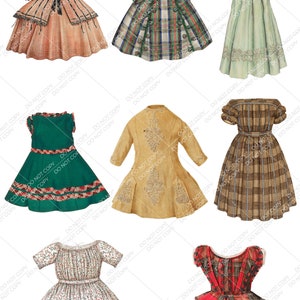 Vintage Girls Clothing Clipart, Watercolor Vintage Girls Fashion, Girls ...