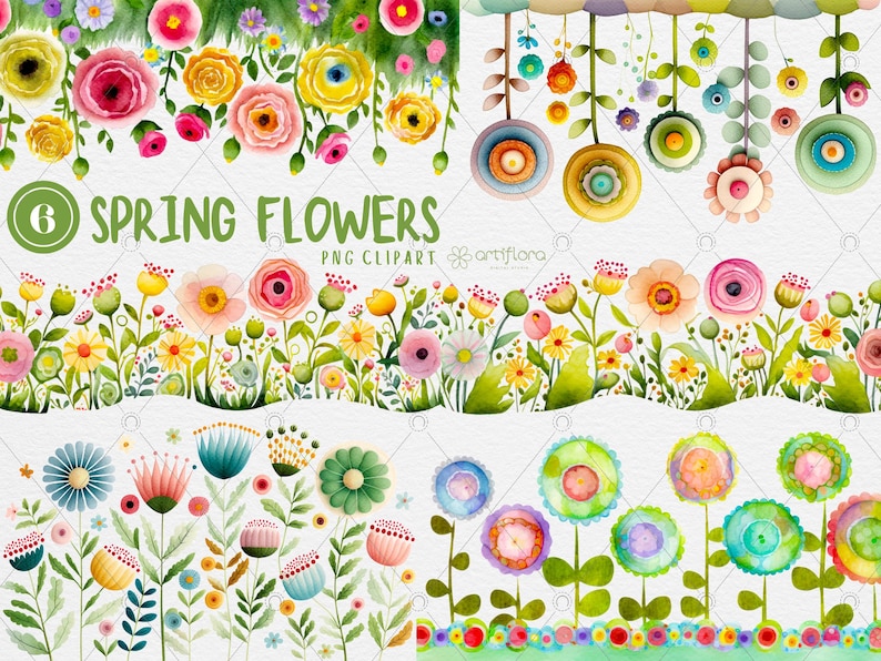 Watercolor Spring Easter Flowers Borders Clipart, Tulips Illustration ...