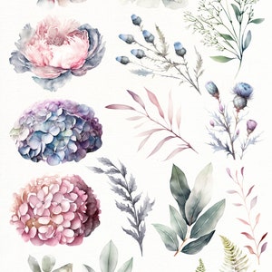 Watercolor Floral Clipart, Peonies Roses Hydrangea Clipart, Pink White ...
