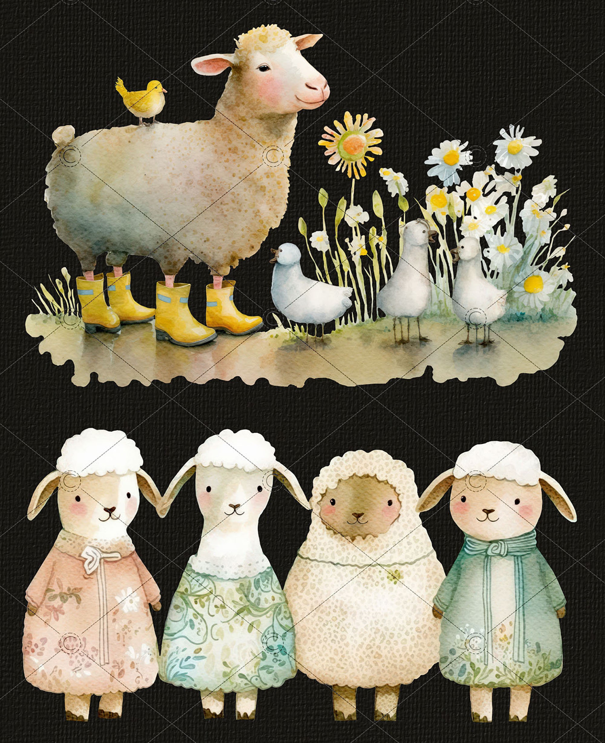 Watercolor Spring Easter Cute Lamb Sheep Clipart, Digital Spring Easter ...
