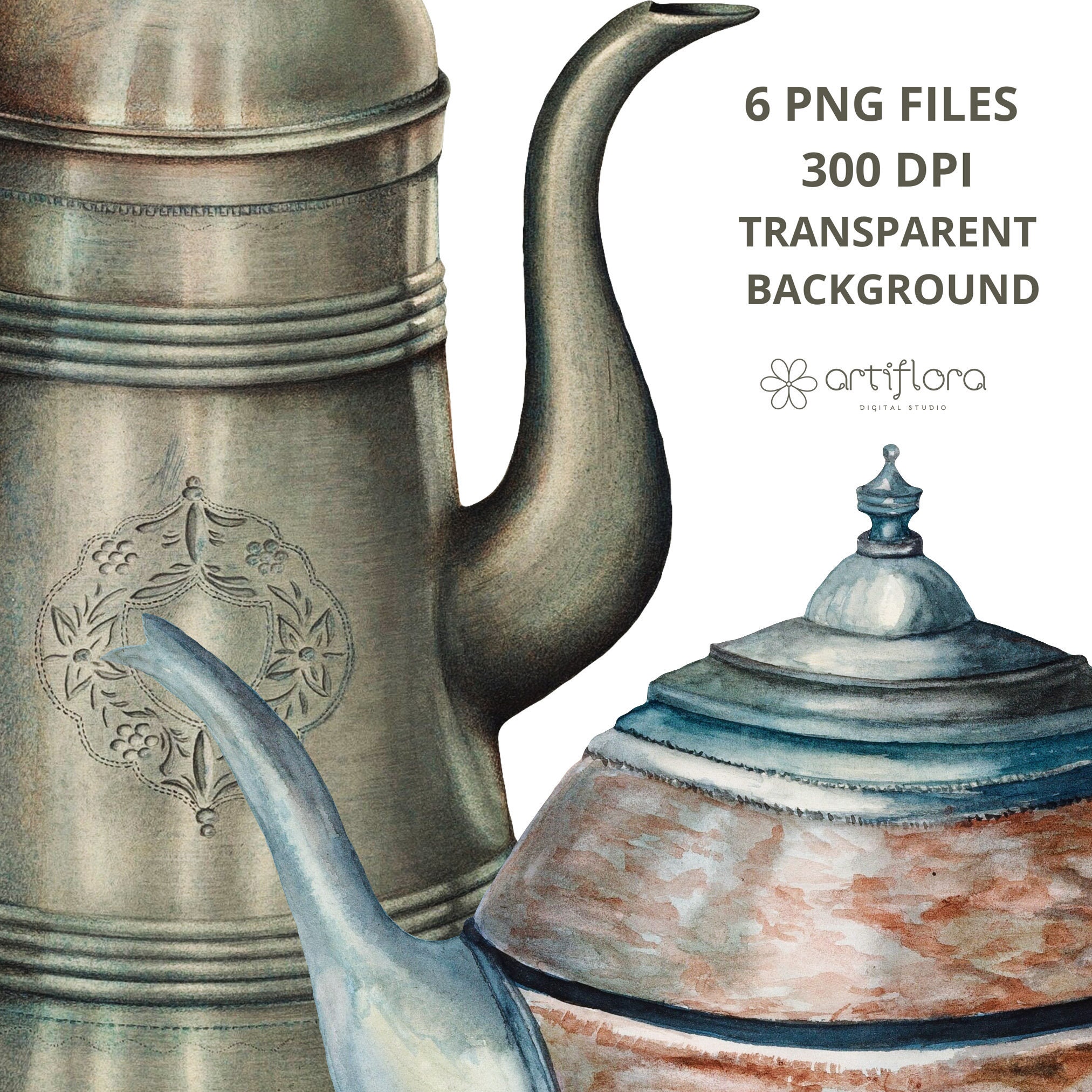Watercolor Teapot Clipart, Vintage Teapot Clipart, Tea Kettle ...