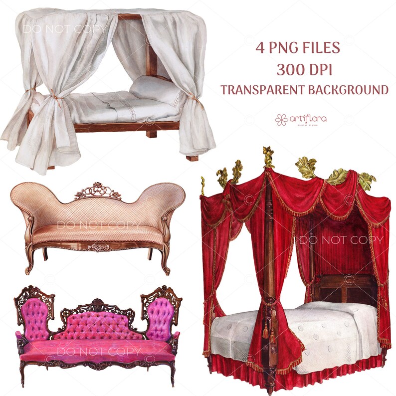 Furniture Clipart Vintage Interior Clipart Antique Sofa - Etsy