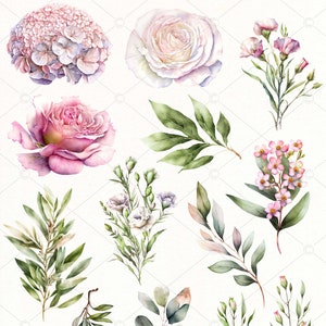 Watercolor Floral Clipart, Peonies Roses Hydrangea Clipart, Pink White ...