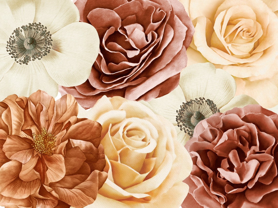 Watercolor Floral Clipart, Roses Clipart, Brown Flowers, Fall Flowers ...