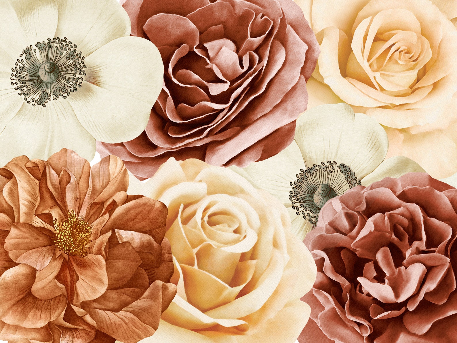 Watercolor Floral Clipart, Roses Clipart, Brown Flowers, Fall Flowers ...