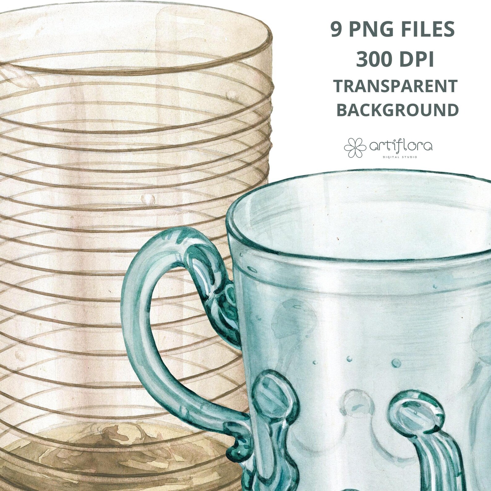 Watercolor Mugs Clipart, Watercolor Cup Clipart, Dinnerware Clipart ...