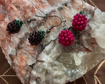 Raspberry Beaded Earrings - Etsy