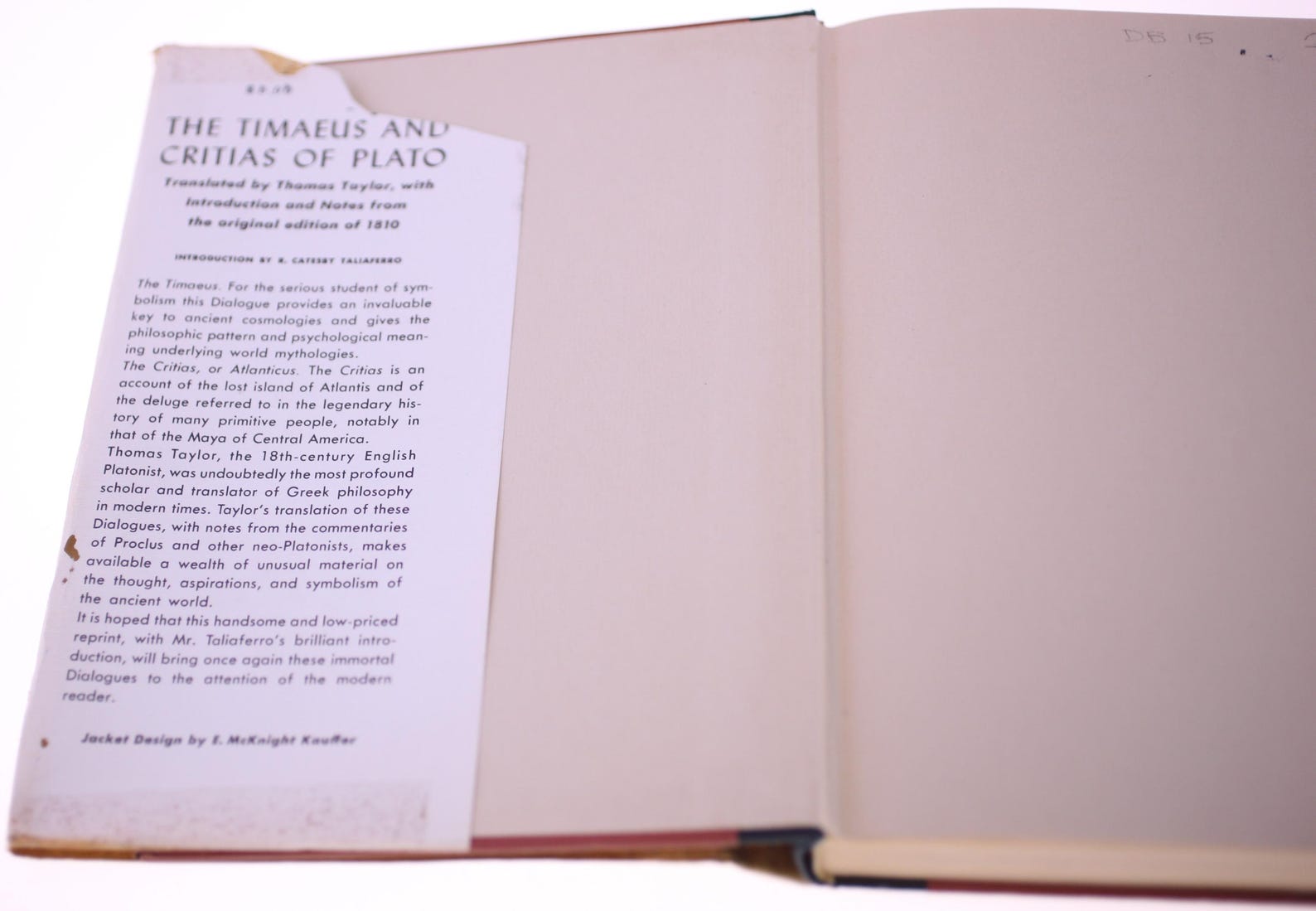 The Timaeus and Critias of Plato-english Hardback Book-published 1952 ...