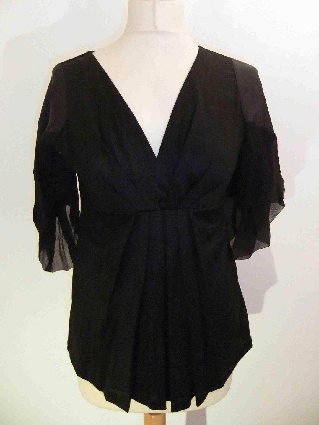 Vanessa Bruno Ladies Black Chiffon 100% Wool Top-size 1-EU 36-UK 8-US 4 ...