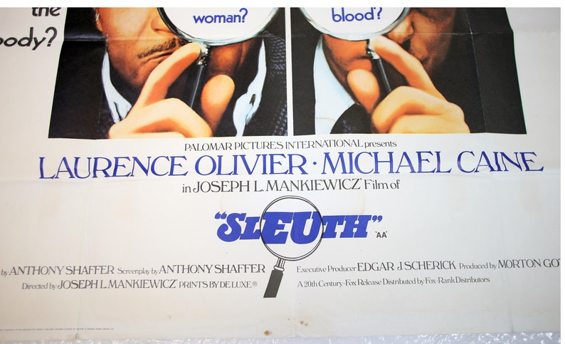 Movie Poster 'sleuth' Original 1972 Release With Michael Caine and Sir Laurence Olivier-size ...