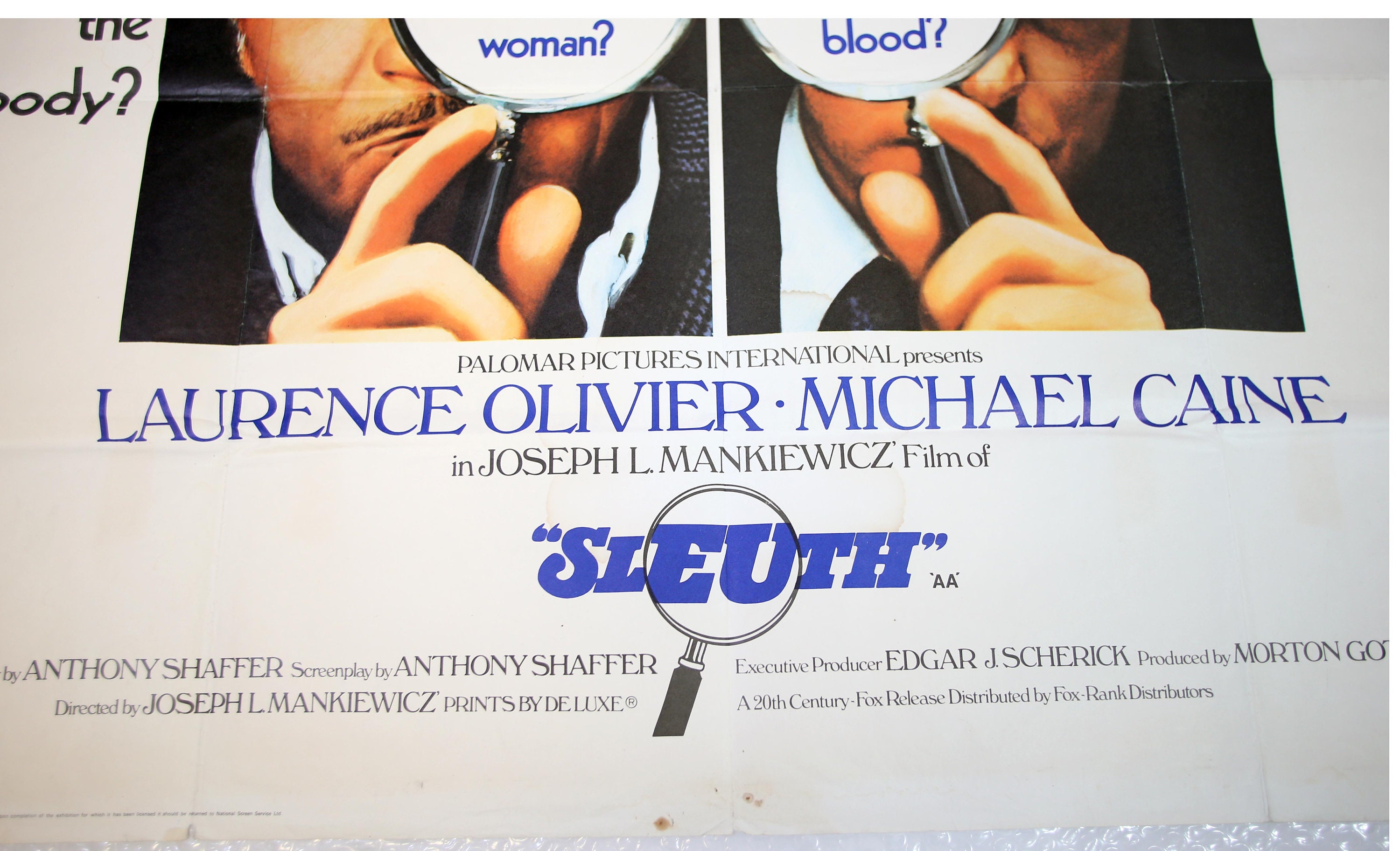 Movie Poster 'sleuth' Original 1972 Release With Michael Caine and Sir Laurence Olivier-size ...